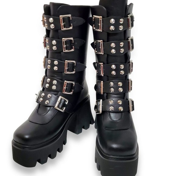 Divines Devil | Shoes | Black Gothic Punk Womens Platform Studded Boots ...